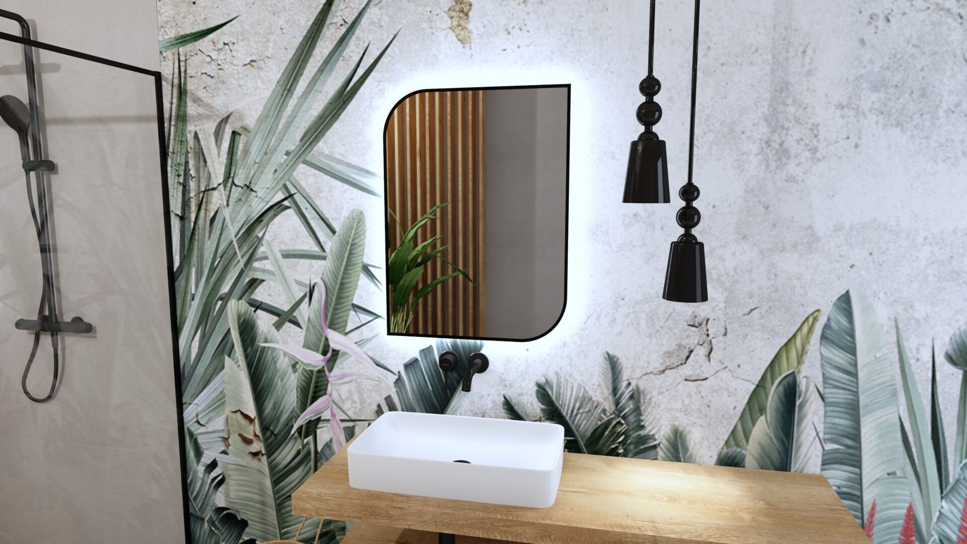 Lustro Loft z podświetleniem lewe – SONDRIO - Sklep Led Lustra